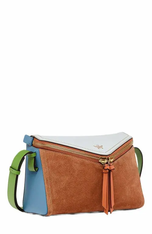 Mcm Diamant 3d Shoulder Bag In Suede And Calf Leather - Multi