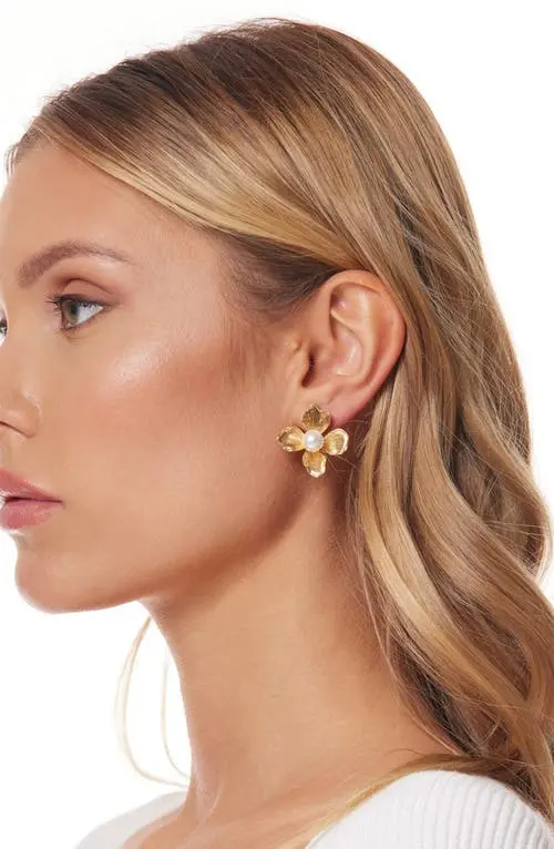 KENNETH JAY LANE Faux Pearl Flower Drop Earrings