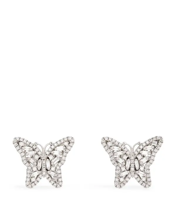 SUZANNE KALAN 18k Gold And Diamond Butterfly Stud Earrings - White