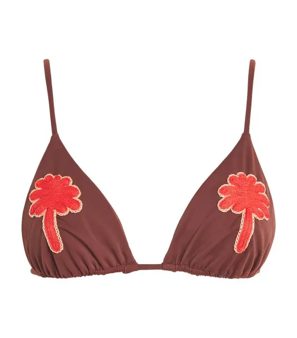 Johanna Ortiz Embroidered Triangle Bikini Top - Brown