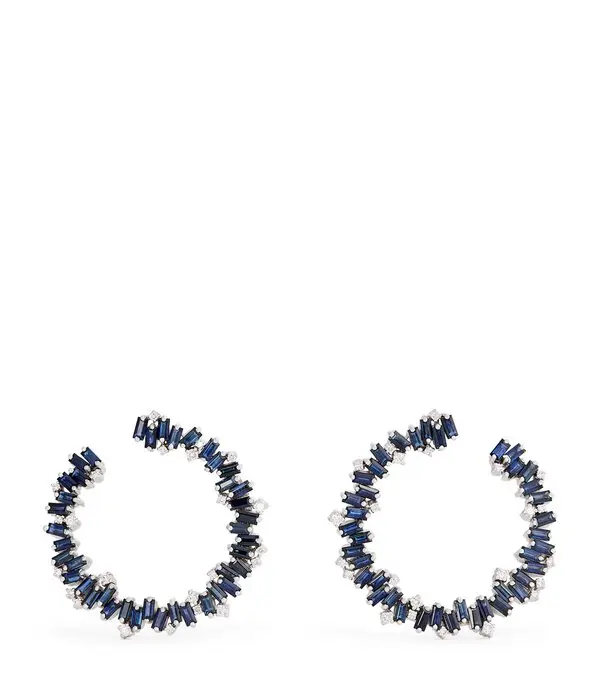 SUZANNE KALAN 18k Gold Bold Hoop Earrings With Diamonds And Sapphires - White