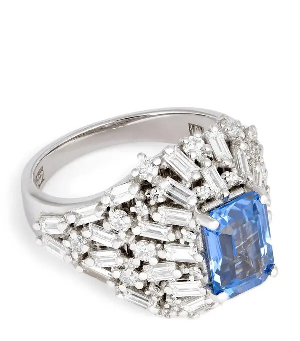 SUZANNE KALAN Gold, Diamond, And Sapphire Lion's Mane Ring - White