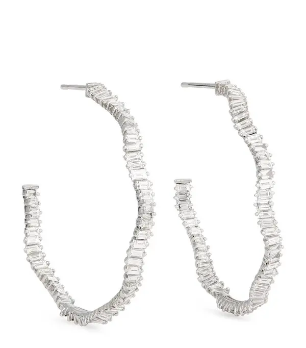 SUZANNE KALAN 18k Gold Classic Fireworks Wave Hoop Earrings With Diamonds - White