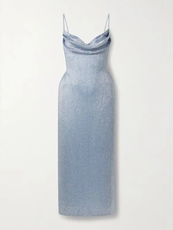 WIEDERHOEFT Maggi Draped Beaded Tulle Gown