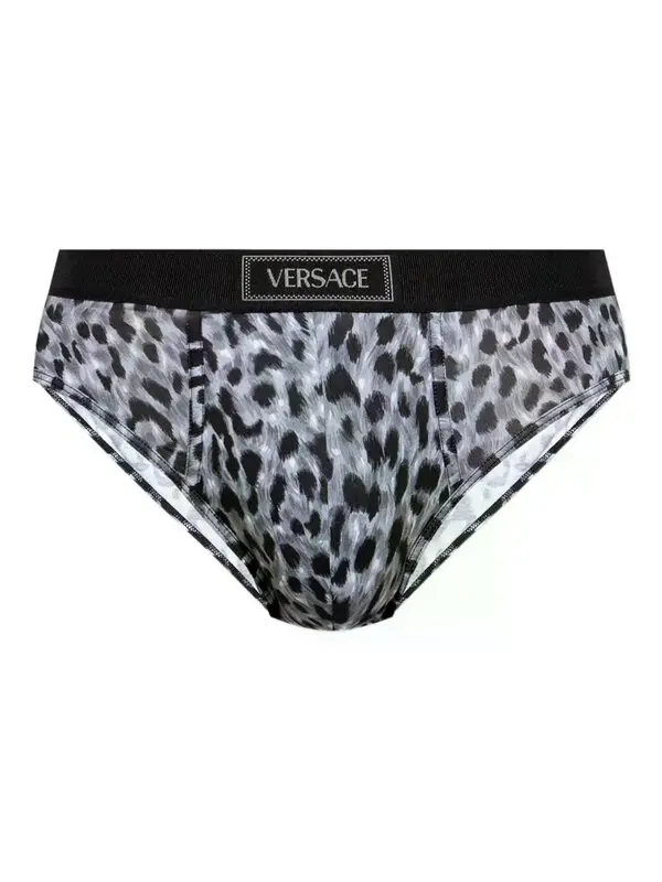 Versace Leopard-print Waistband Briefs - Grey