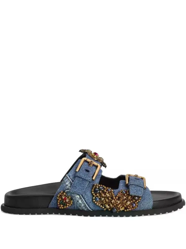 Dolce & Gabbana Beaded-embellished Slide Sandals - Blue