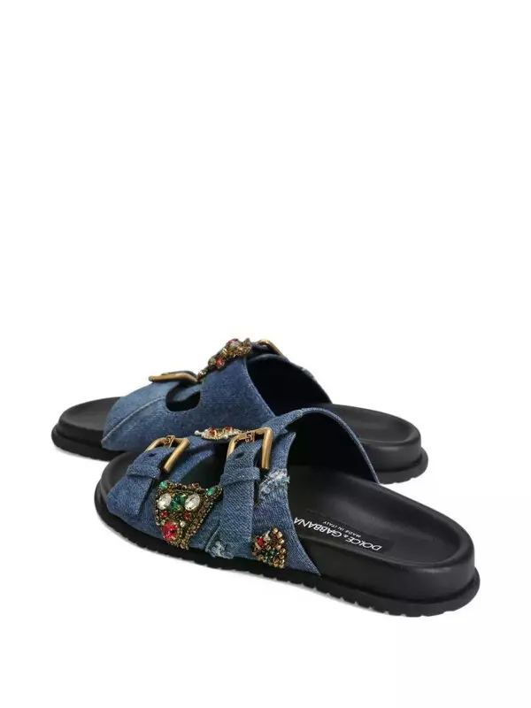 Dolce & Gabbana Beaded-embellished Slide Sandals - Blue