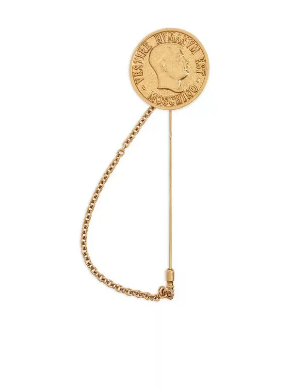 Moschino Coin-design Chain Brooch - Gold