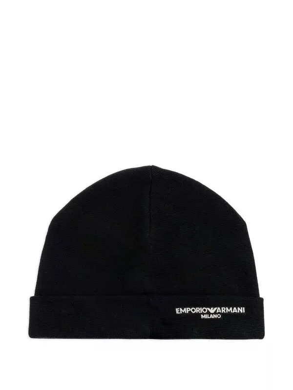 Emporio Armani Logo-embroidered Wool Beanie - Black