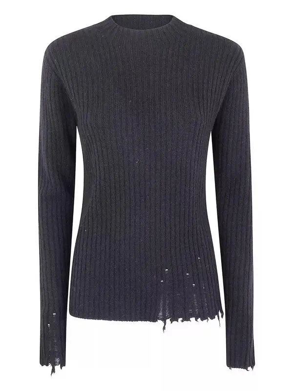UMA WANG Ribbed Frayed-hem Sweater - Blue