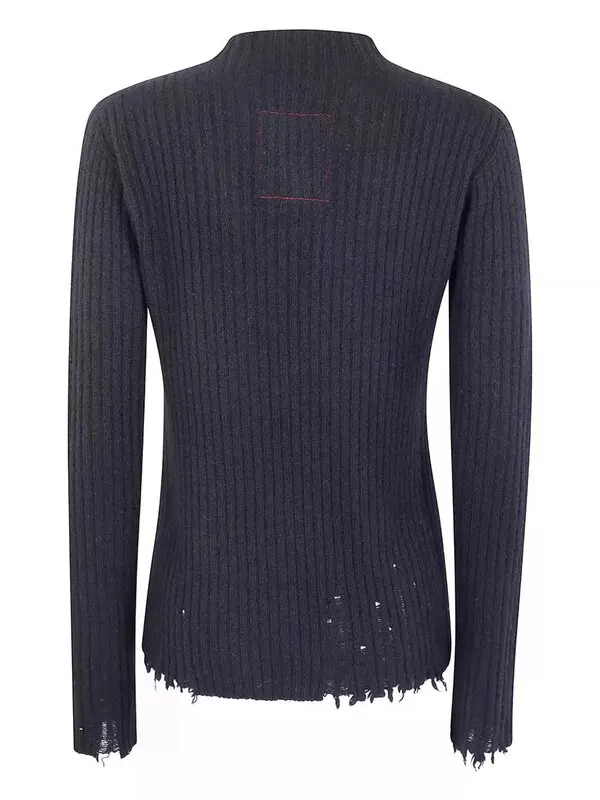 UMA WANG Ribbed Frayed-hem Sweater - Blue