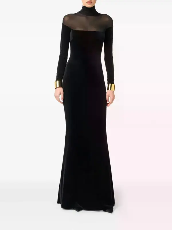 Elisabetta Franchi Velvet Maxi Dress With Mesh Inserts In Black - 40% Off |  Editorialist