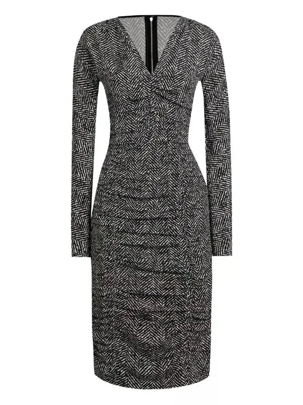 Dolce & Gabbana Midi Chevron-print Dress - Black
