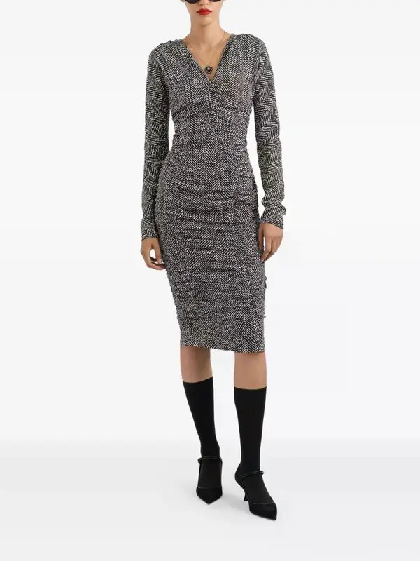Dolce & Gabbana Midi Chevron-print Dress - Black