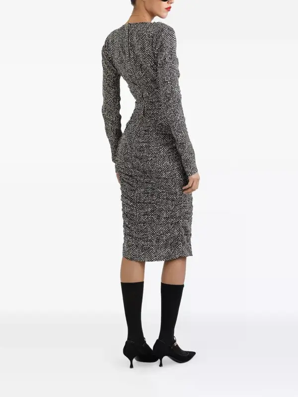 Dolce & Gabbana Midi Chevron-print Dress - Black