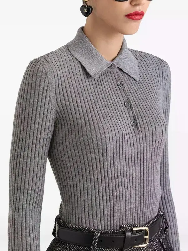 Dolce & Gabbana Ribbed Polo Top - Grey