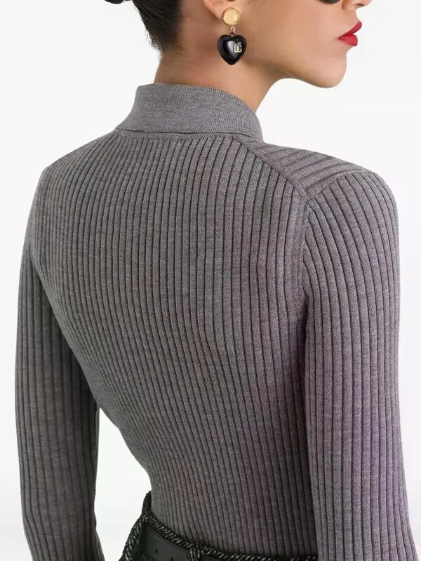 Dolce & Gabbana Ribbed Polo Top - Grey