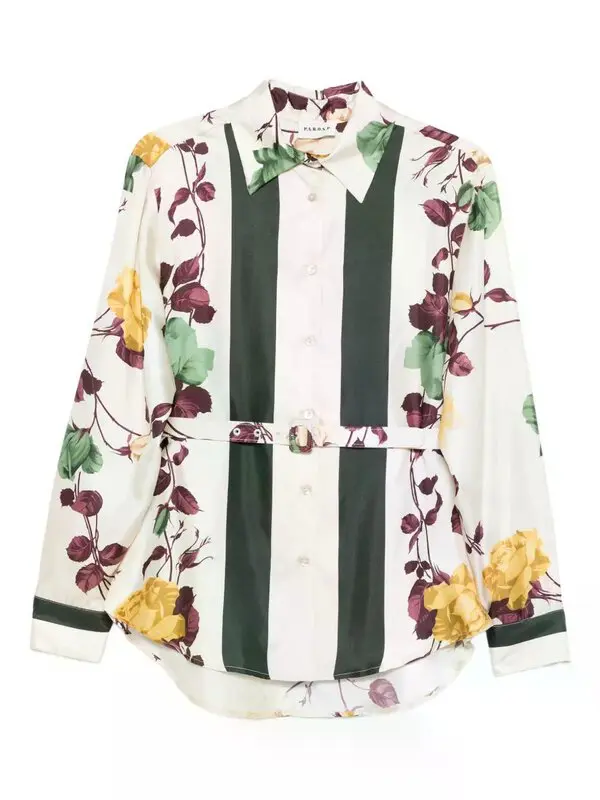 P.a.r.o.s.h Rose-print Belted Shirt