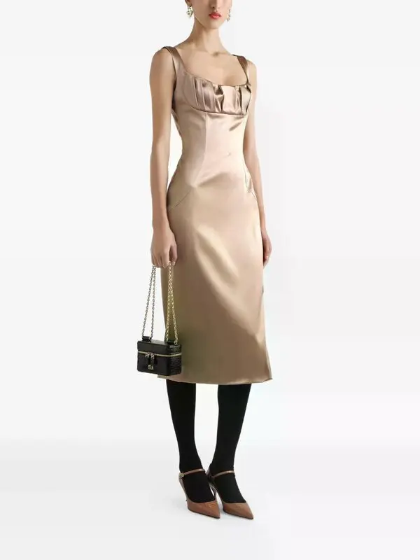 Dolce & Gabbana Pleat-detail Satin Midi Dress - Neutrals
