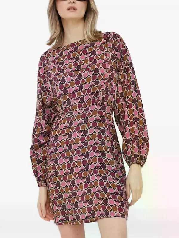 Sisley Geometric-print Long-sleeve Mini Dress - Pink