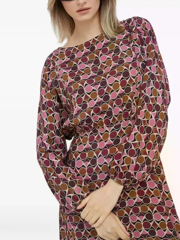 Sisley Geometric-print Long-sleeve Mini Dress - Pink