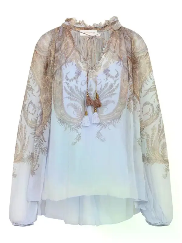 Zimmermann Paisley-print Ruffled Blouse - Black