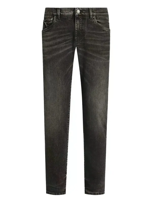 Dolce & Gabbana Logo-plaque Faded Jeans - Black