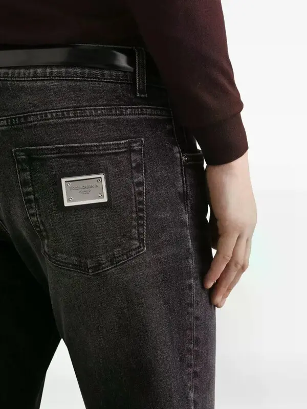 Dolce & Gabbana Logo-plaque Faded Jeans - Black