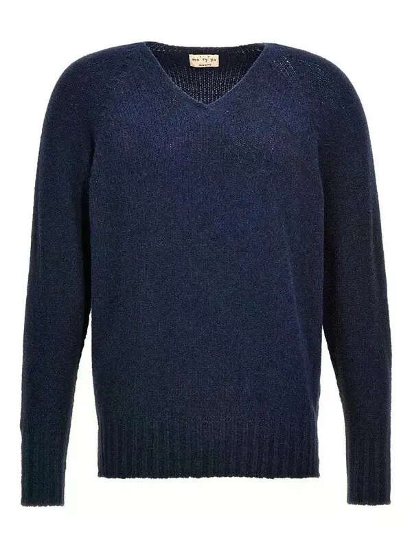 MA'RY'YA V-neck Cotton Sweater - Blue