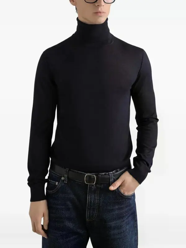 Dolce & Gabbana Turtleneck Fine Knit Sweater - Blue