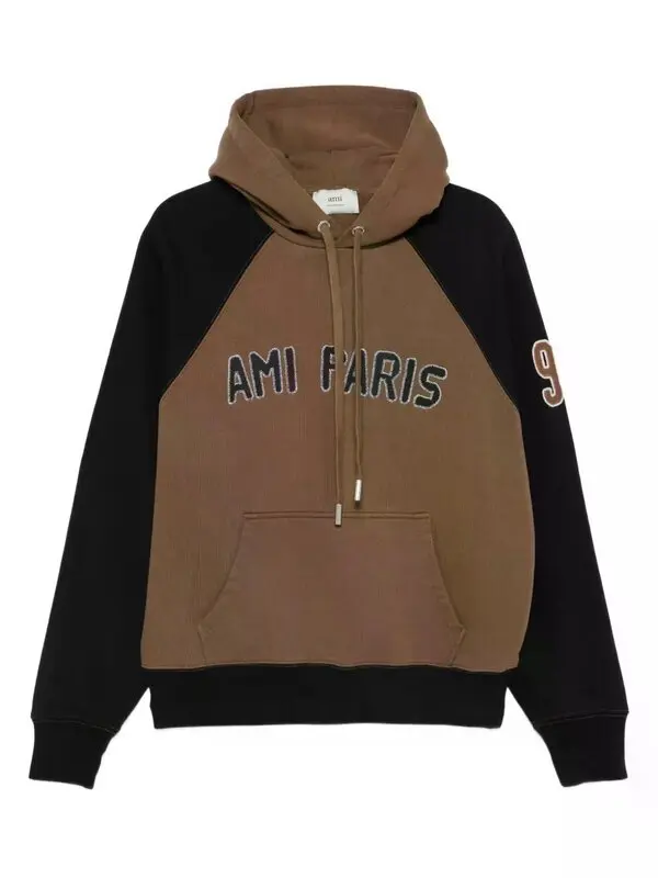 AMI Paris Raglan-sleeve Hoodie With Embroidered Logo - Brown