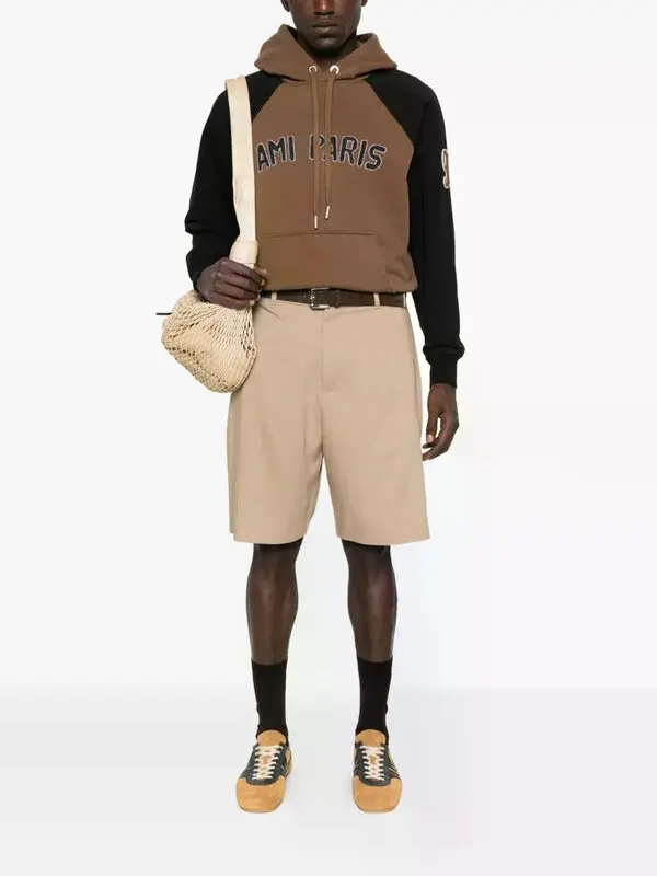 AMI Paris Raglan-sleeve Hoodie With Embroidered Logo - Brown