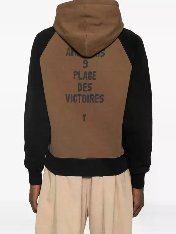 AMI Paris Raglan-sleeve Hoodie With Embroidered Logo - Brown