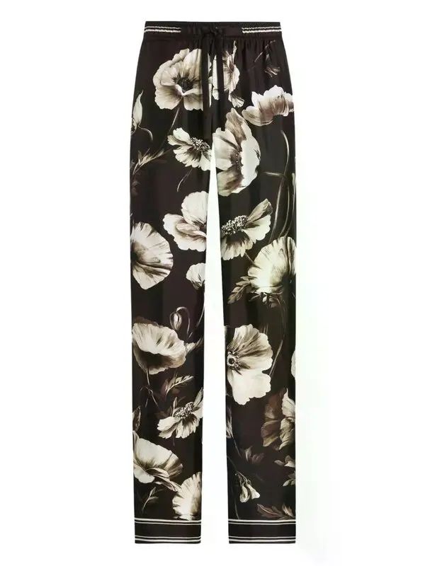 Dolce & Gabbana Poppy-print Drawstring Trousers - Brown