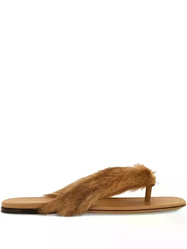 FERRAGAMO Fur-detail Thong Sandals - Brown