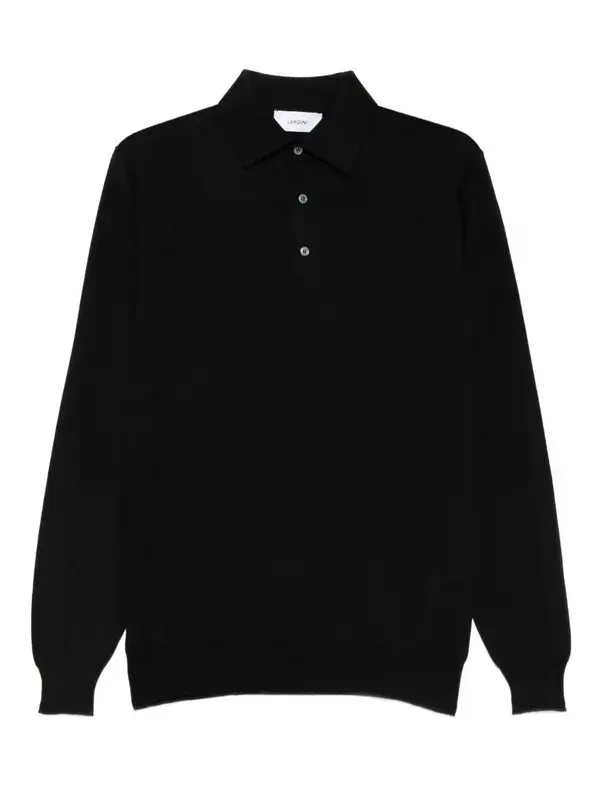 LARDINI Long-sleeve Wool Polo Shirt - Black