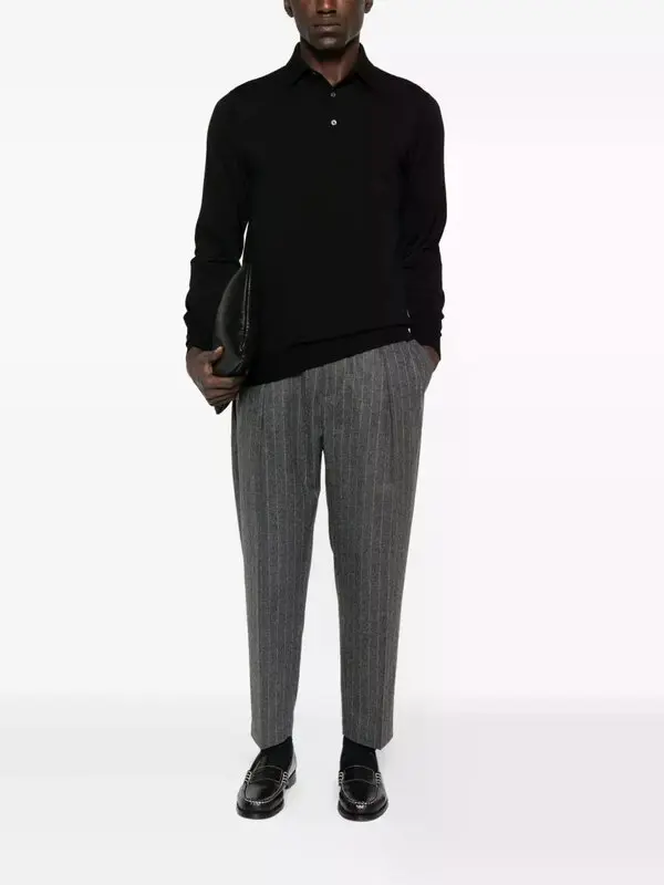 LARDINI Long-sleeve Wool Polo Shirt - Black