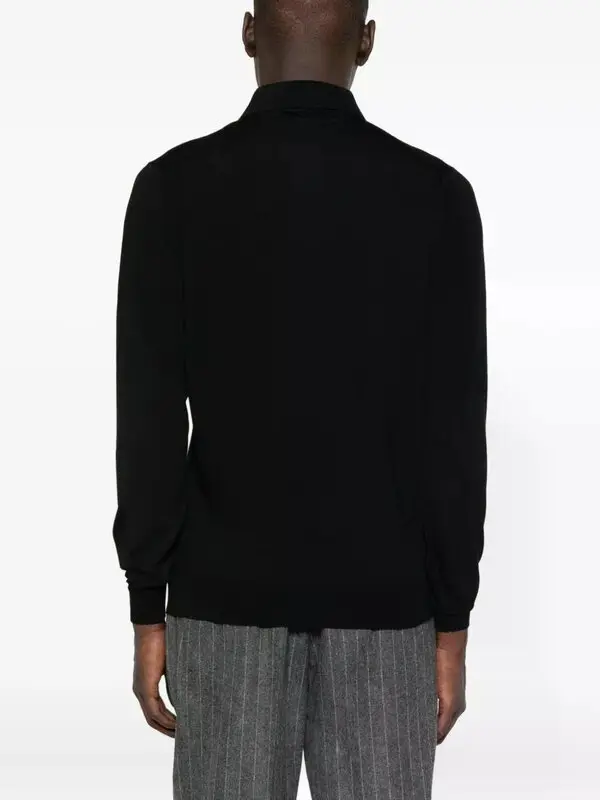 LARDINI Long-sleeve Wool Polo Shirt - Black