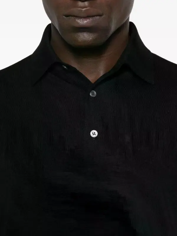 LARDINI Long-sleeve Wool Polo Shirt - Black