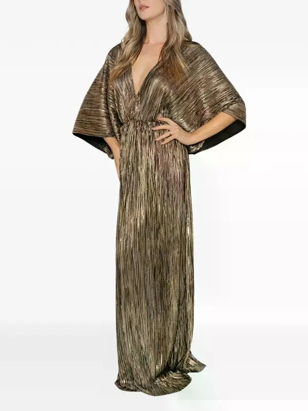 ROSERRY Athens Pleated V-neck Maxi Dress - Gold