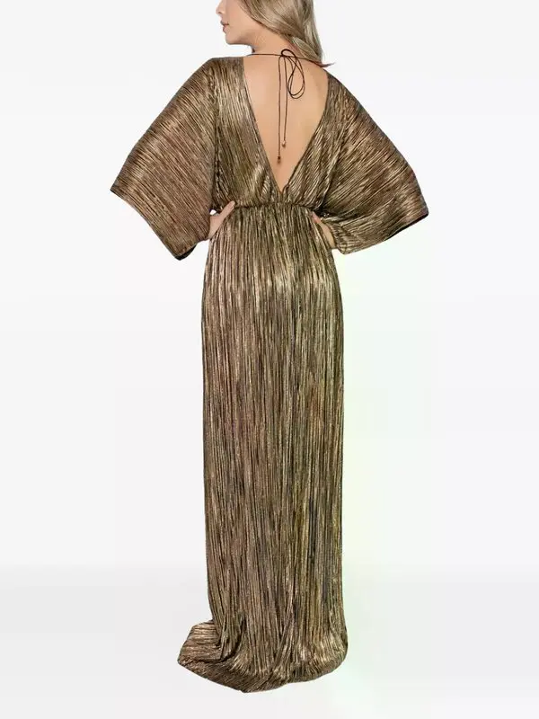 ROSERRY Athens Pleated V-neck Maxi Dress - Gold