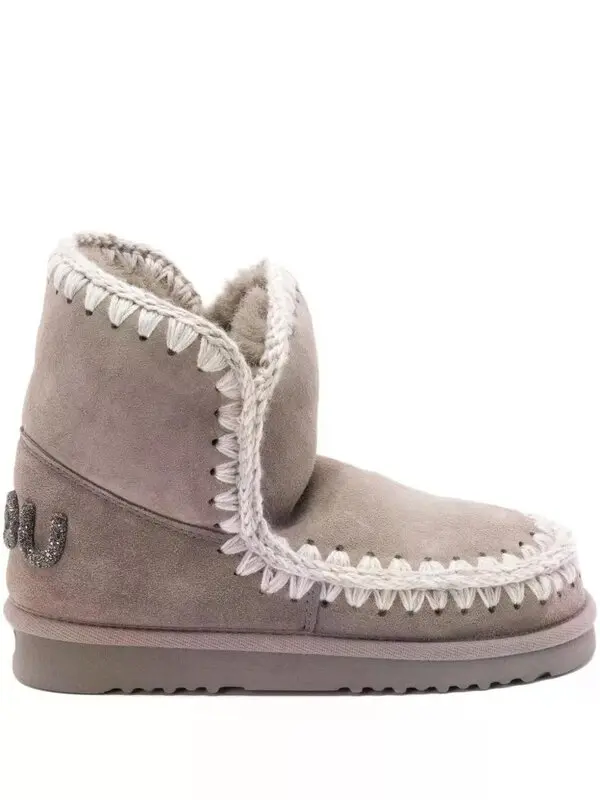 Mou Crochet-detail Sheepskin Boots - Grey