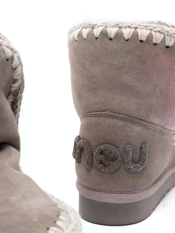 Mou Crochet-detail Sheepskin Boots - Grey