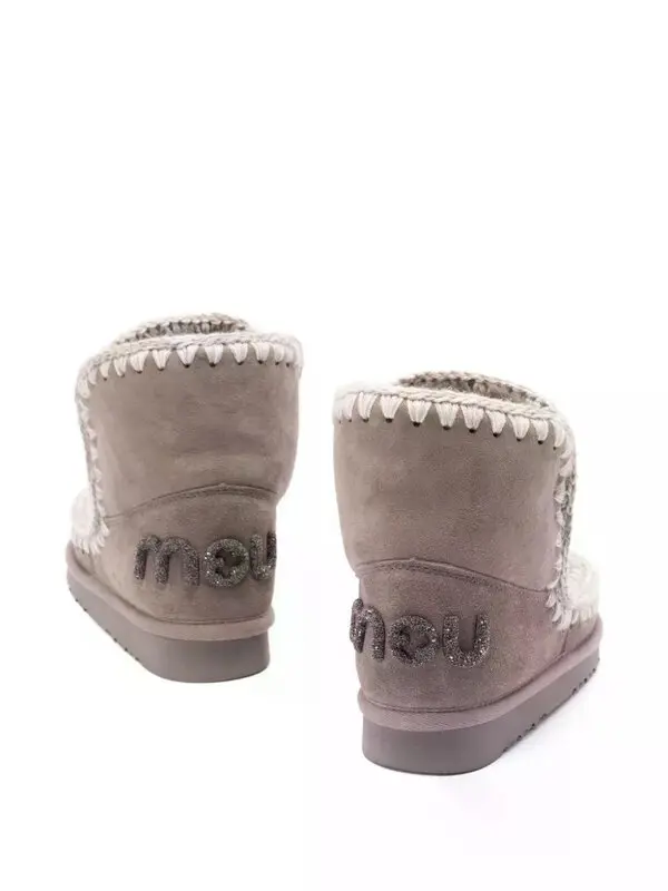 Mou Crochet-detail Sheepskin Boots - Grey
