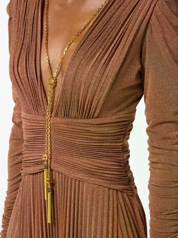 Elisabetta Franchi Lurex Jersey Red Carpet Dress With Necklace - Brown |  Editorialist