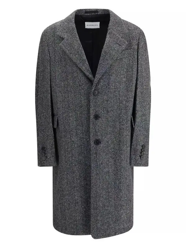 Givenchy Herringbone Notched-lapel Coat - Grey