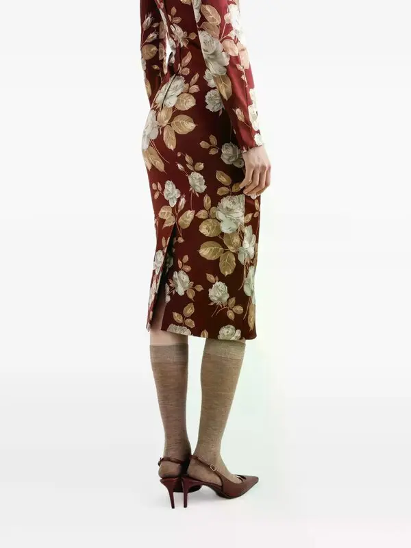 Dolce & Gabbana Square Neck Rose Print Midi Dress