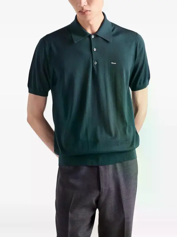 Prada Embroidered Wool Polo Shirt - Green
