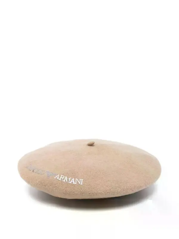 Emporio Armani Embroidered Wool Beret - Neutrals