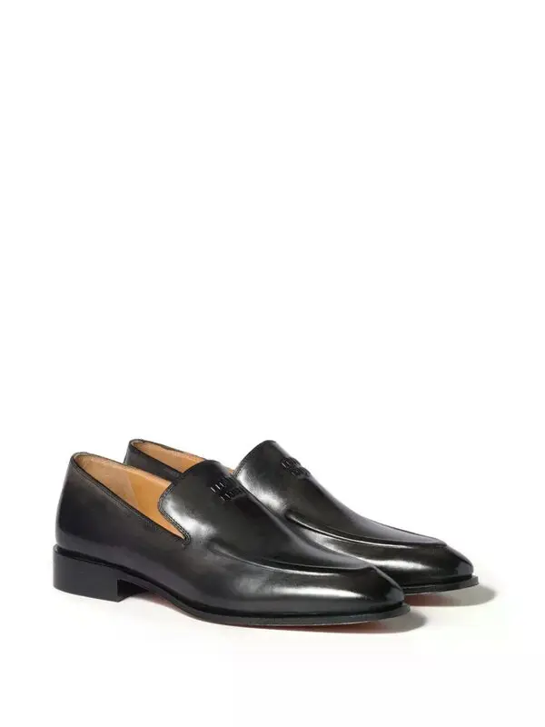 Miu Miu Embossed Logo Leather Loafers - Black